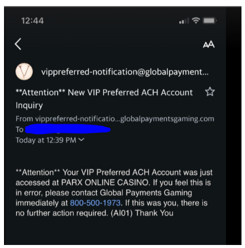 Global Pay / ACH / eCheck Cross Site Access Security Notifications